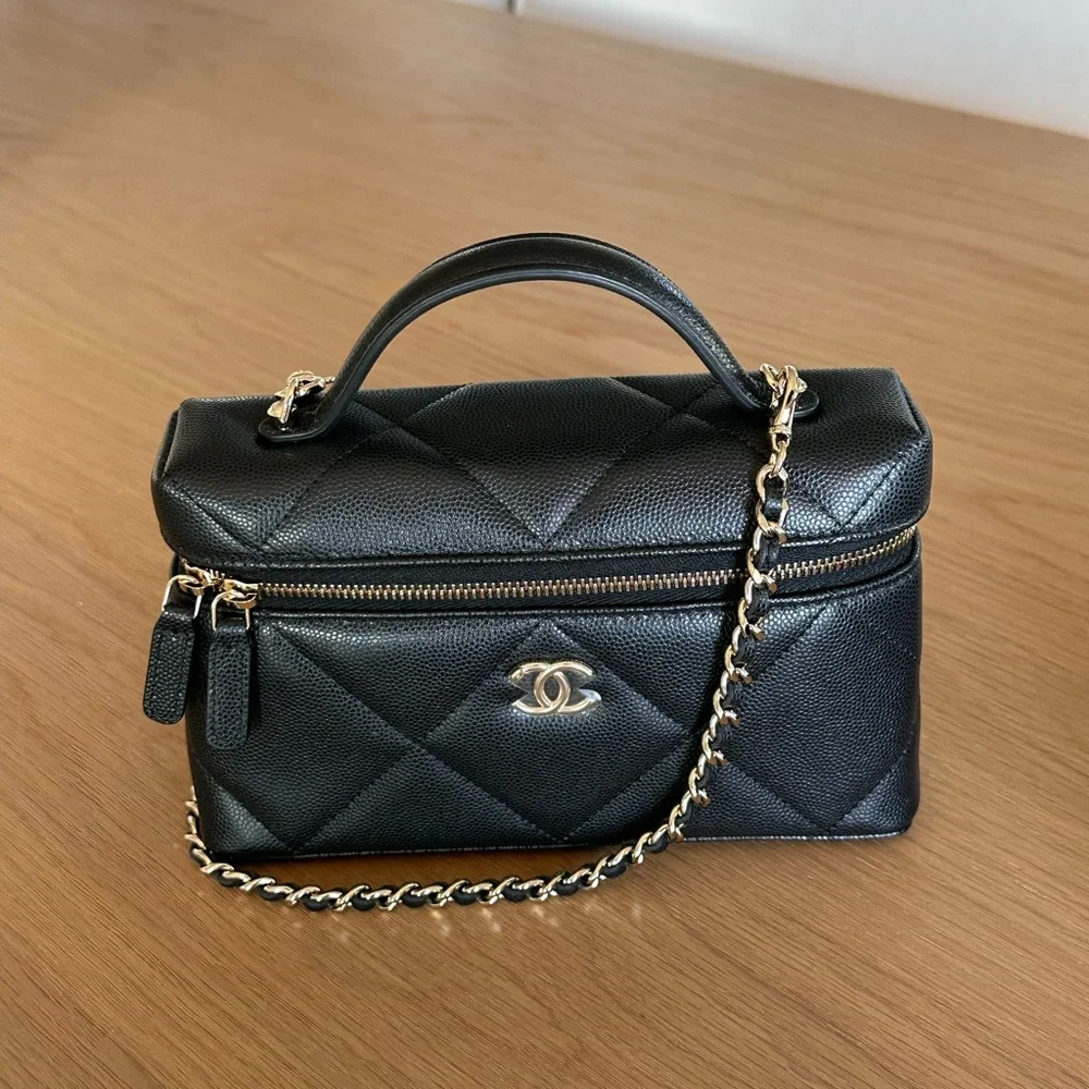 CHANEL | Bags | Chanel 25k Black Quilted Caviar Top Handle Slim Vanity ...